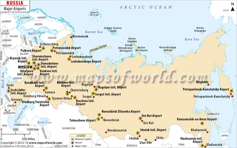 Russian airports map - Airports in Russia map (Eastern Europe - Europe)